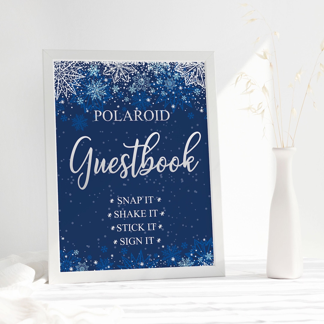 Editable Elegant Photo Booth Sign Blue Snowflake Guest Book Sign Winter ...