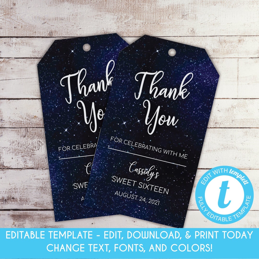 Editable Starry Night Party Favor Tag Starry Night Birthday Favor Tag ...