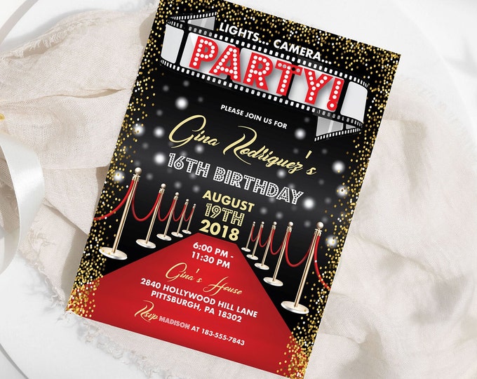 Editable VIP Pass Hollywood Welcome Sign 24x36 Red Carpet Hollywood ...