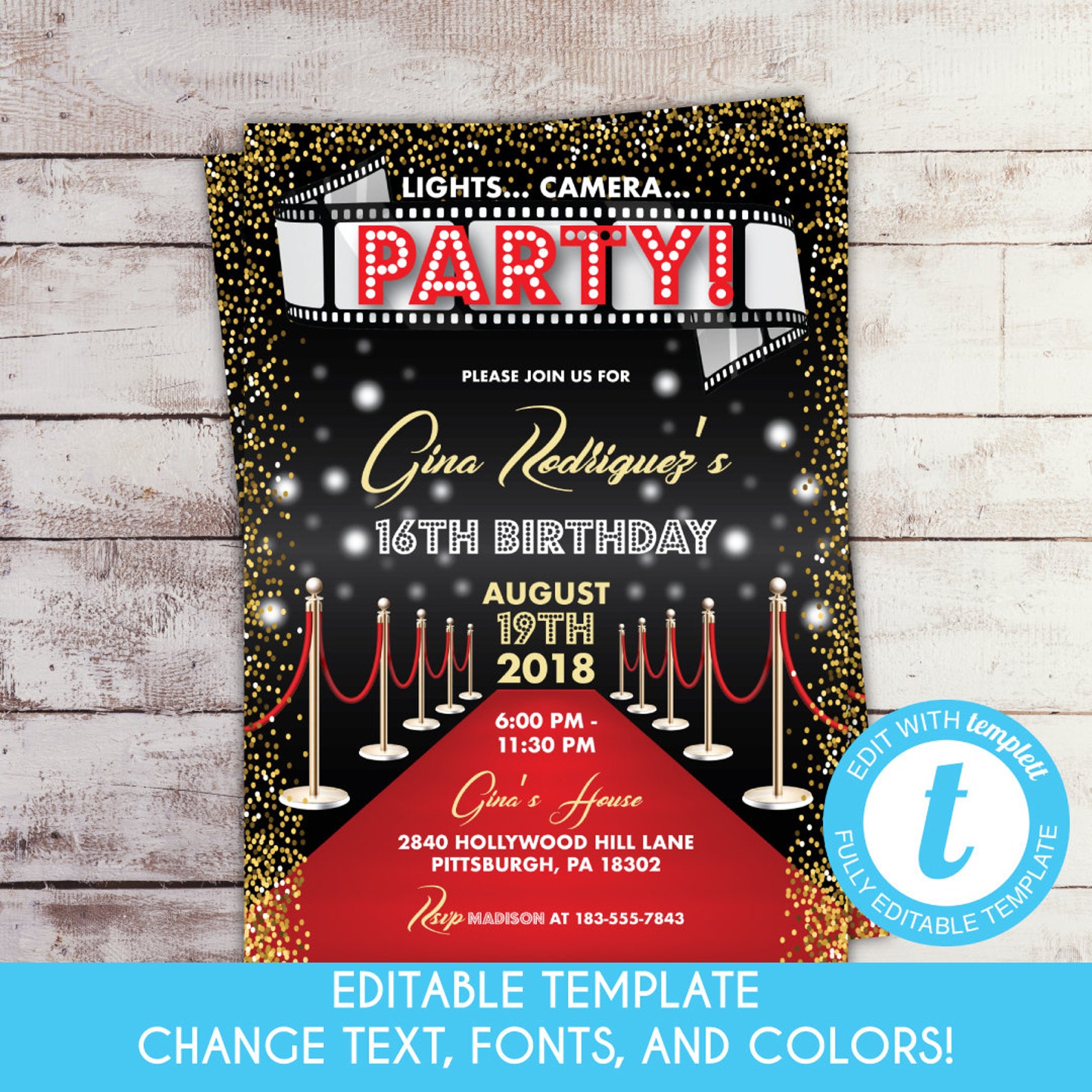 EDITABLE Hollywood Welcome Sign 24x36 Hollywood Birthday Welcome Sign ...