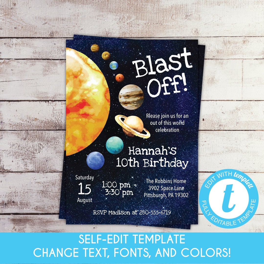 Editable Outer Space Birthday Invitation Galaxy Invitation - Etsy