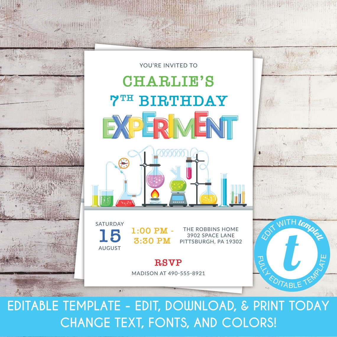 EDITABLE Science Birthday Invitation Mad Scientist Birthday - Etsy