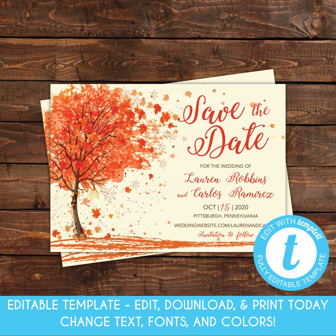 EDITABLE Fall Wedding Save the Date Fall in Love Fall Bridal - Etsy