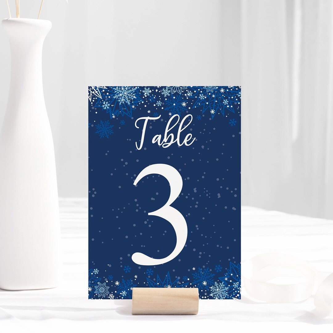 Blue Snowflake Table Number Card: Winter Wonderland Wedding Decor ...