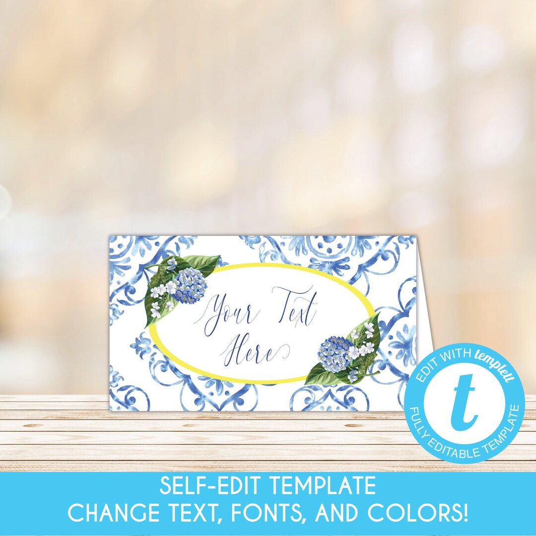 Blue Hydrangea Place Cards: Spring Summer Floral Food Tented Party ...