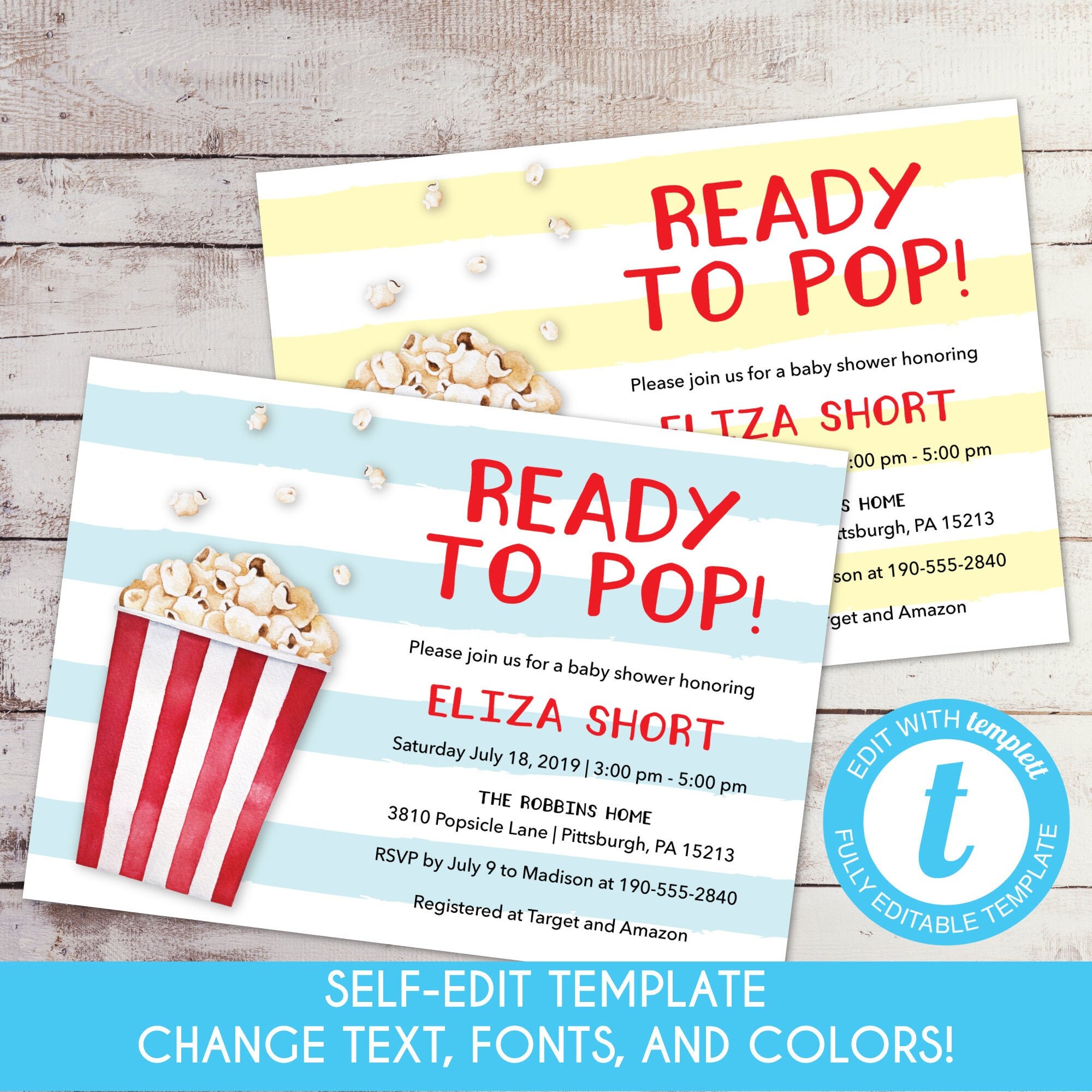 EDITABLE Ready to Pop Baby Shower Invitation Popcorn | Etsy