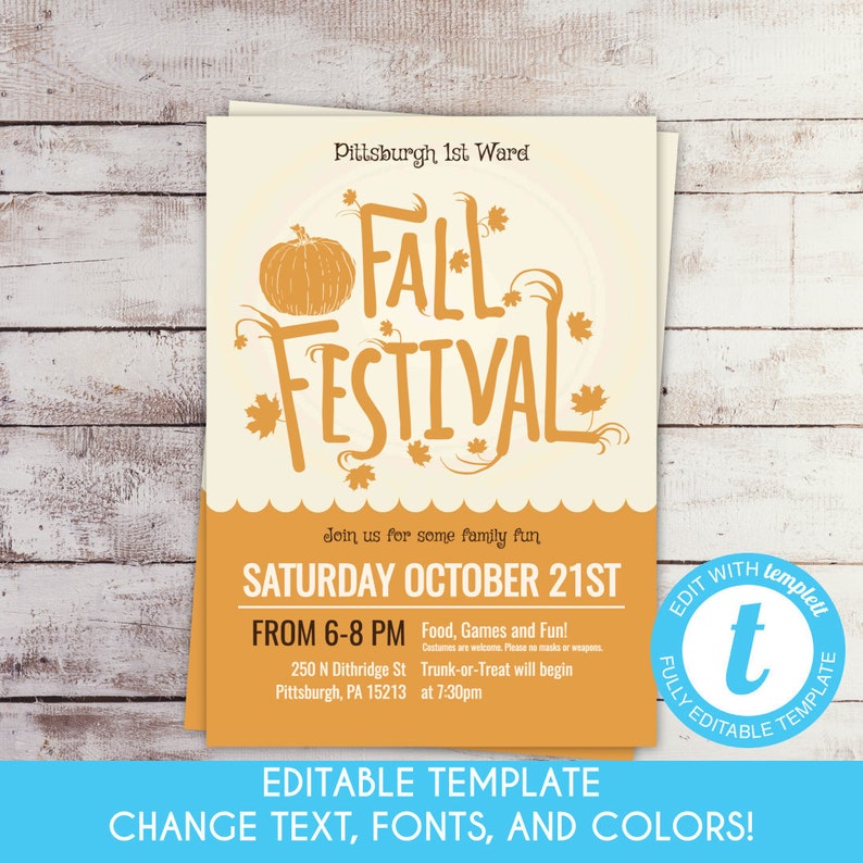 EDITABLE Fall Festival Invitation Halloween Party | Etsy