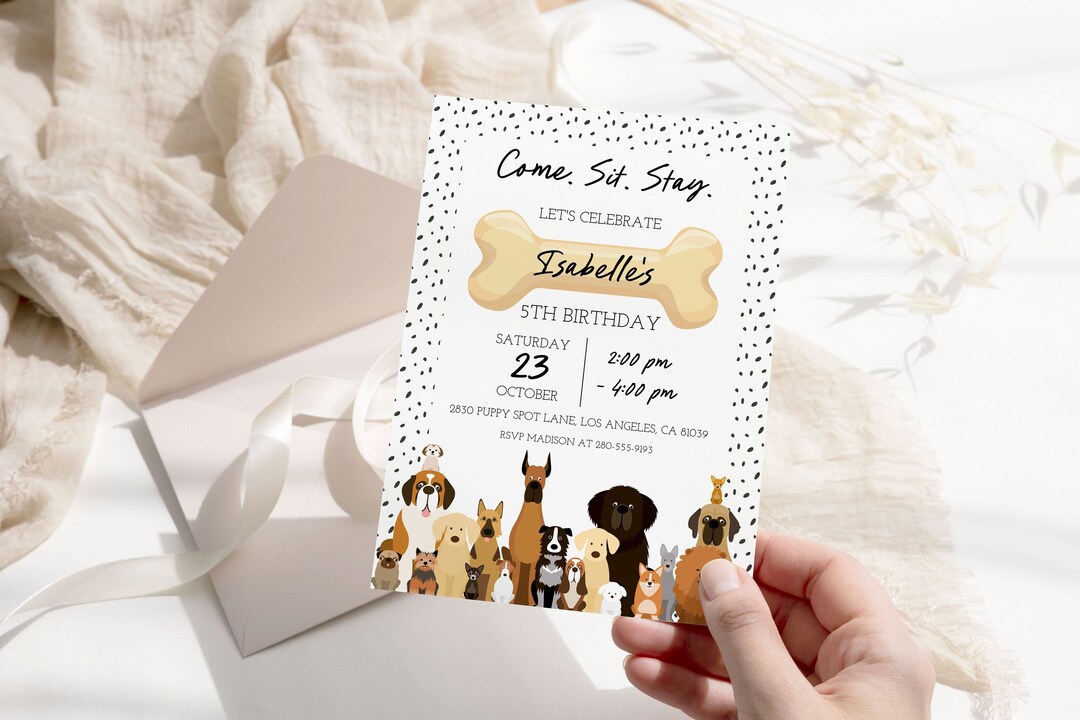 Editable Dog Invitation Puppy Dog Birthday Invitation Dog Pawty ...