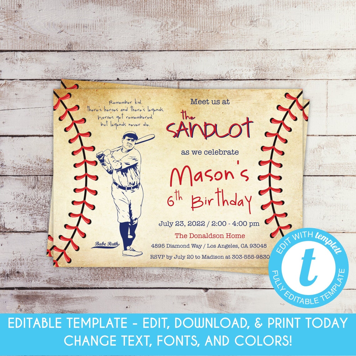 EDITABLE Vintage Baseball Invitation Baseball Birthday - Etsy