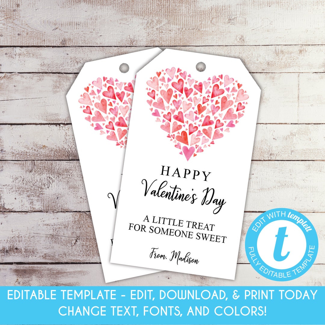 EDITABLE Valentine's Day Tag Hearts Valentine's Day Treat Tag Valentine ...