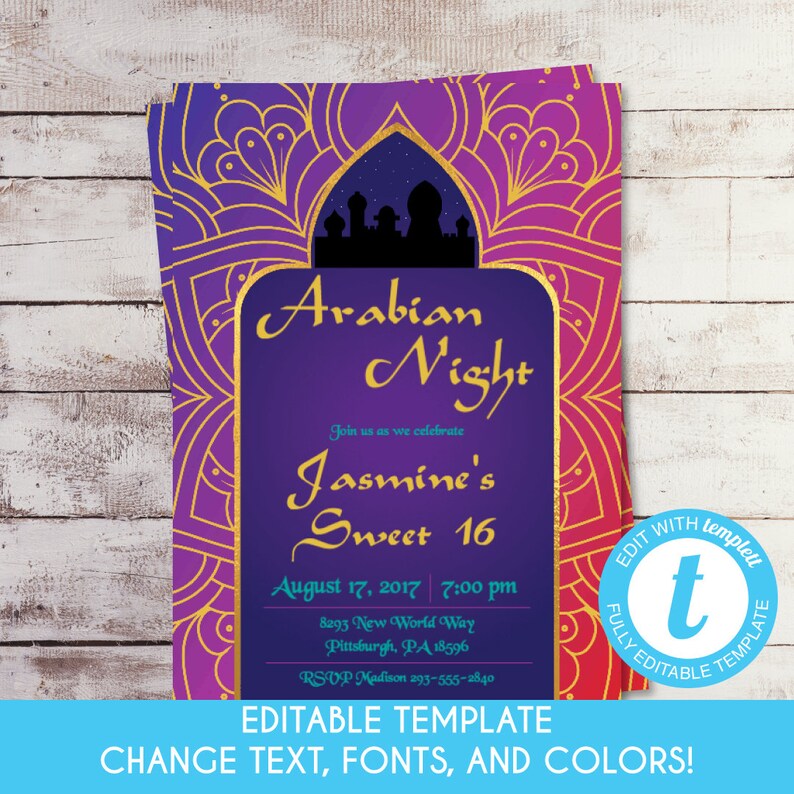 EDITABLE Arabian Nights Dinner Menu Moroccan Sweet 16 Menu - Etsy