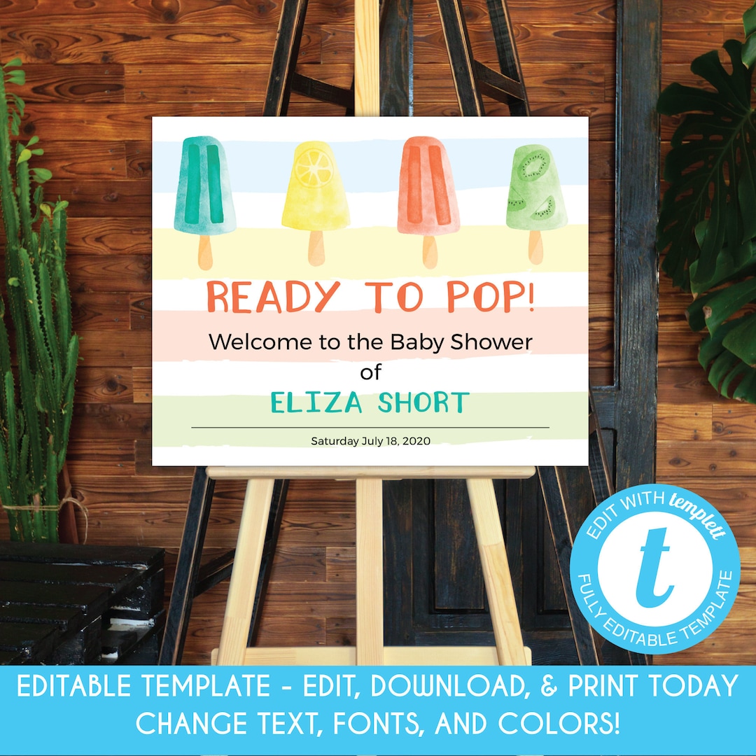 Editable Ready to Pop Baby Shower Welcome Sign 24x36 Popsicle Baby ...
