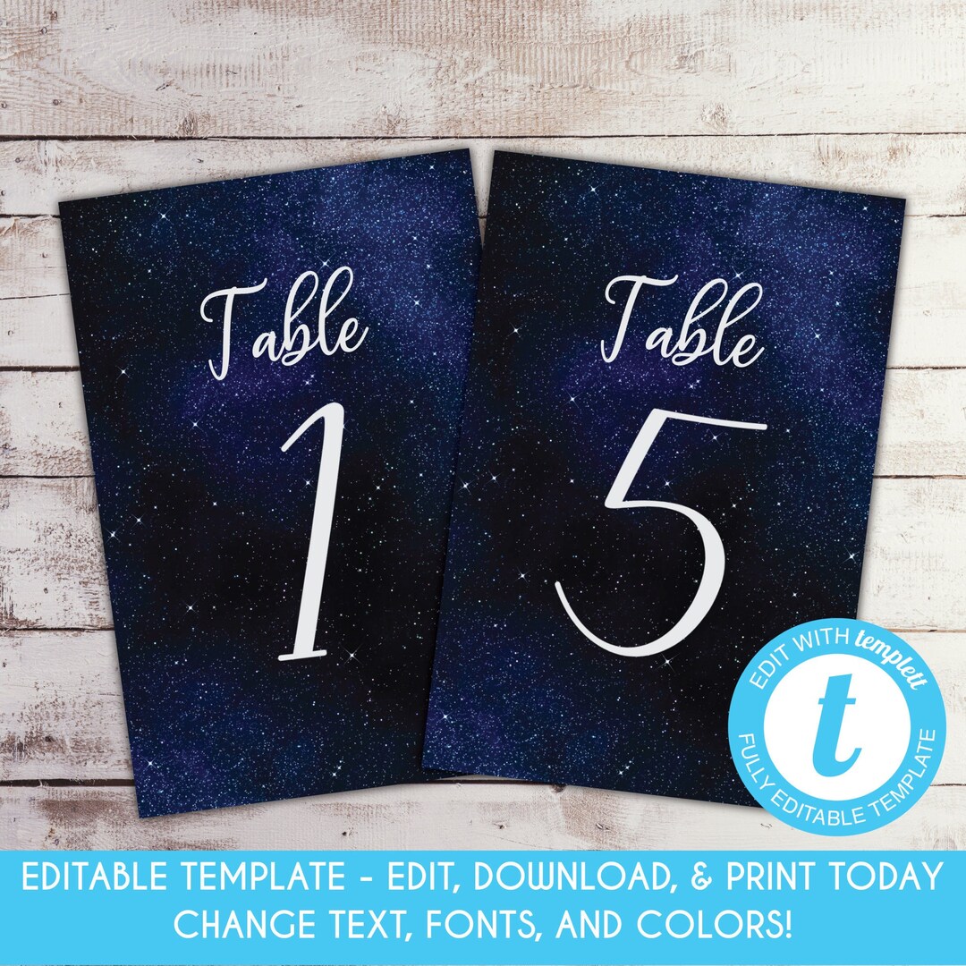 EDITABLE Starry Night Table Numbers Sweet 16 Birthday Navy - Etsy