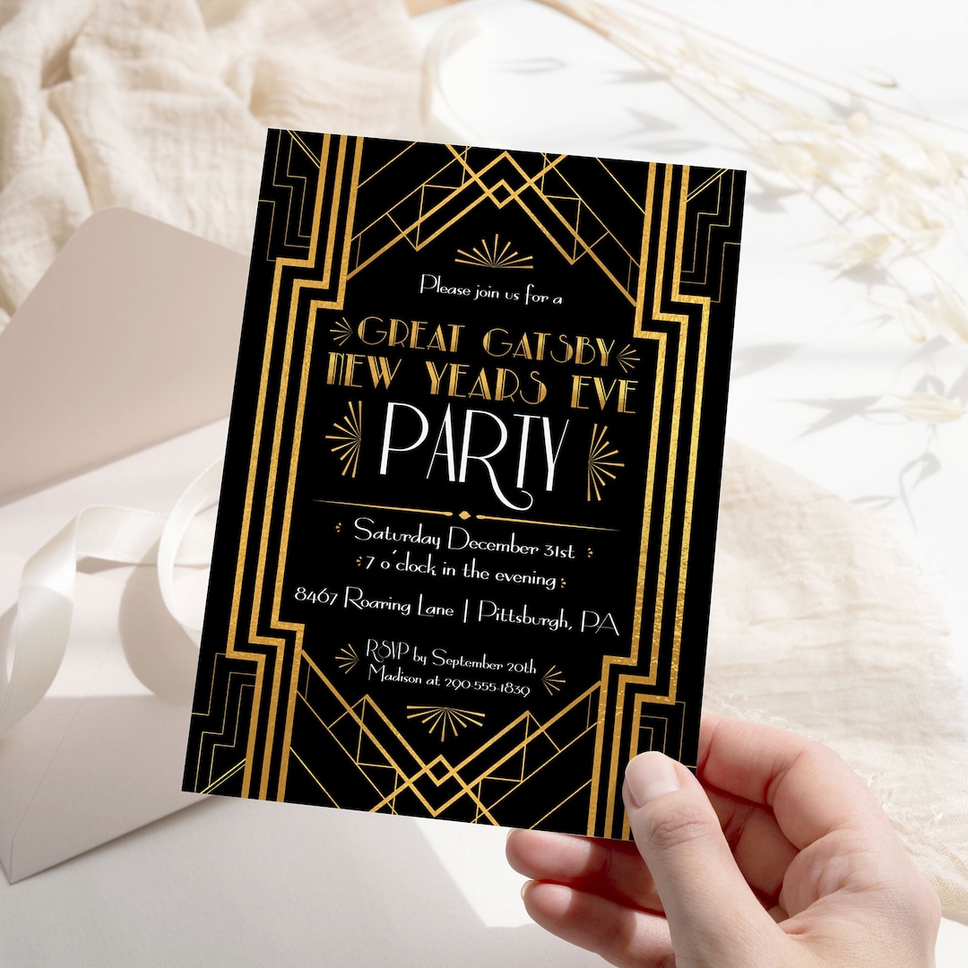 Editable Great Gatsby New Years Eve Party Invitation Roaring 20s New ...