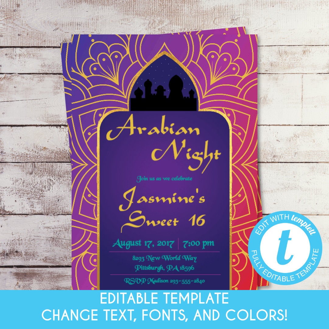 EDITABLE Arabian Nights Water Bottle Labels Aladdin Birthday - Etsy