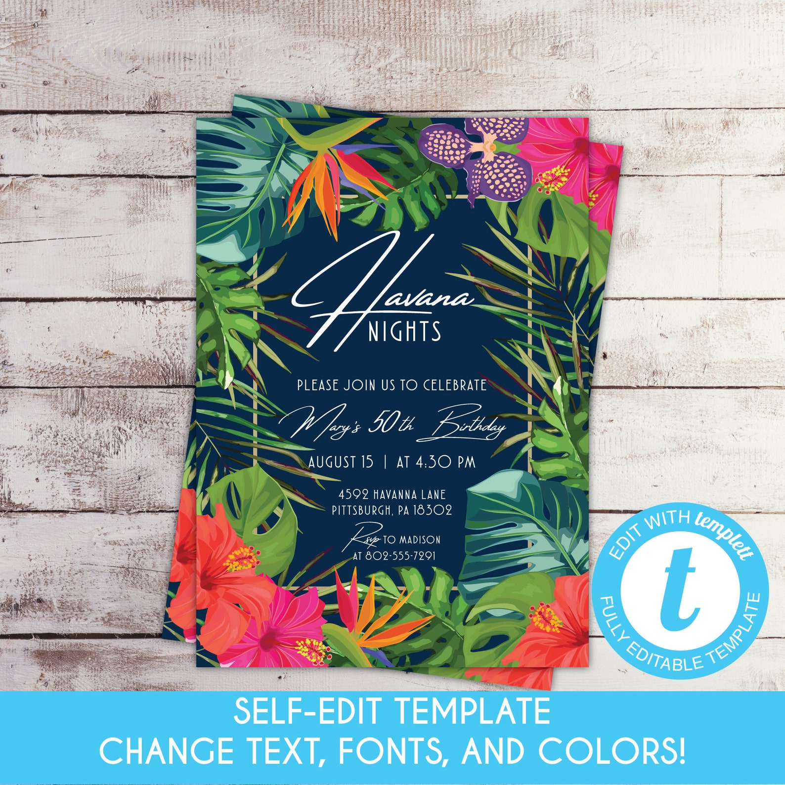 EDITABLE Navy Tropical Dinner Menu Tropical Birthday Menu - Etsy