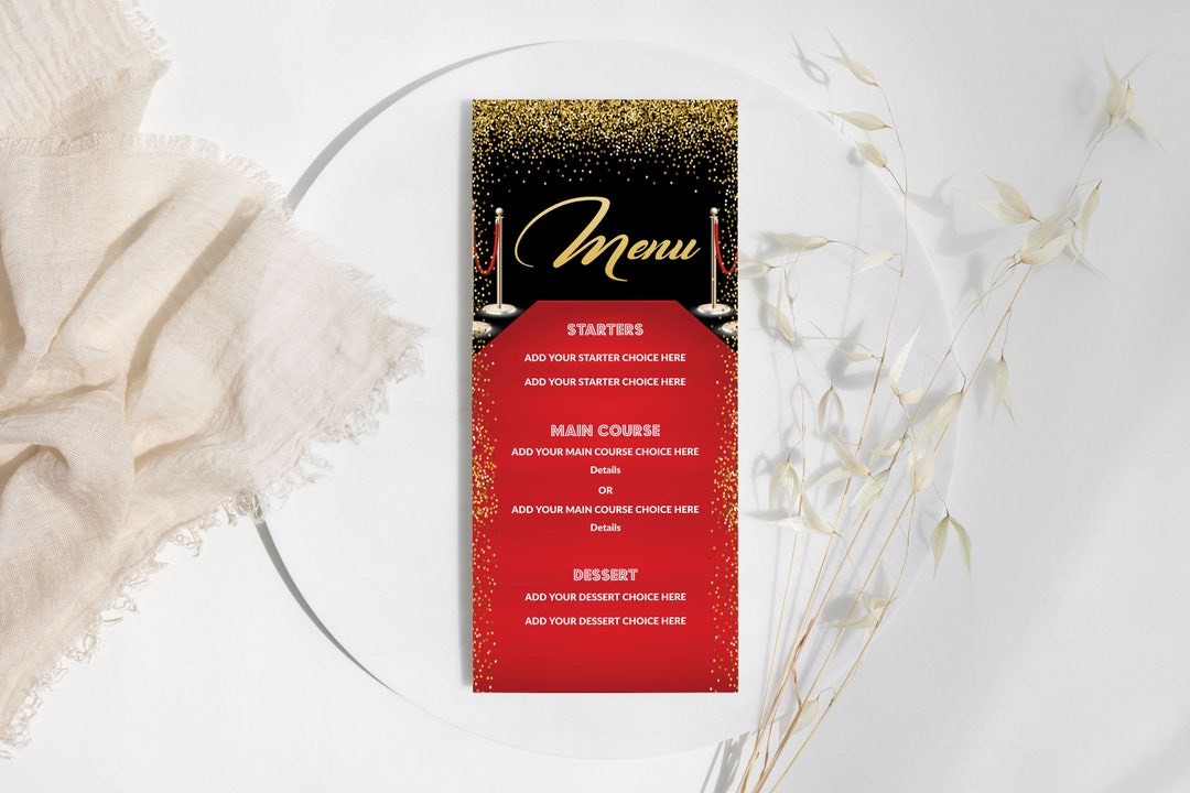 Editable VIP Pass Hollywood Dinner Menu Hollywood Sweet 16 Decor ...
