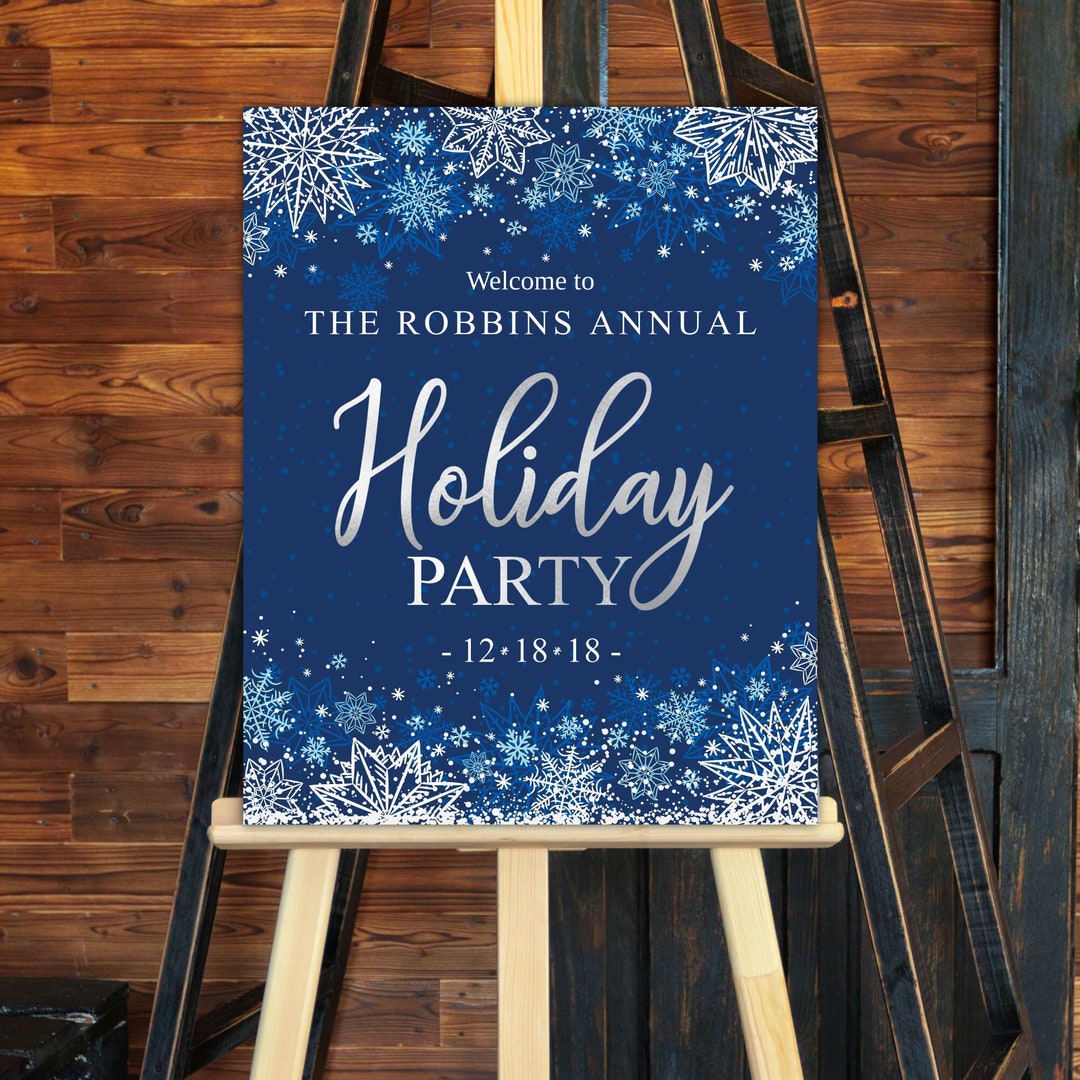 Editable Elegant Holiday Party Welcome Sign 24x36 Blue Snowflake ...