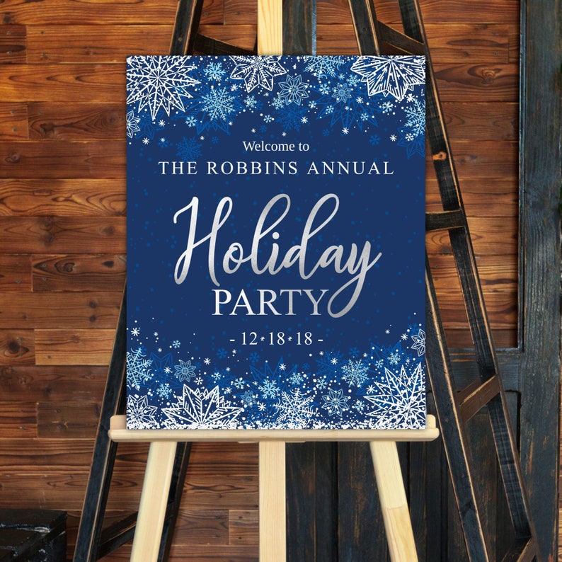 Blue Snowflake Holiday Party Welcome Sign: Winter Wonderland Christmas ...