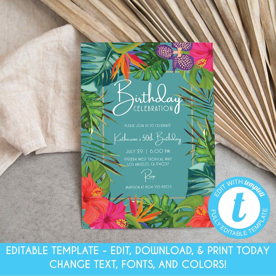 EDITABLE Floral Tropical Birthday Invitation Summer Birthday - Etsy