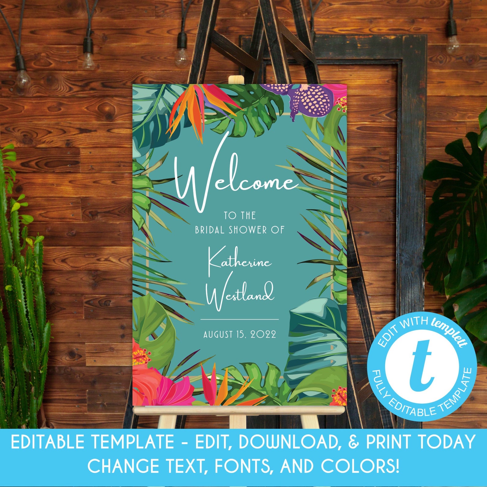 EDITABLE Teal Tropical Welcome Sign 24x36 Tropical Bridal - Etsy