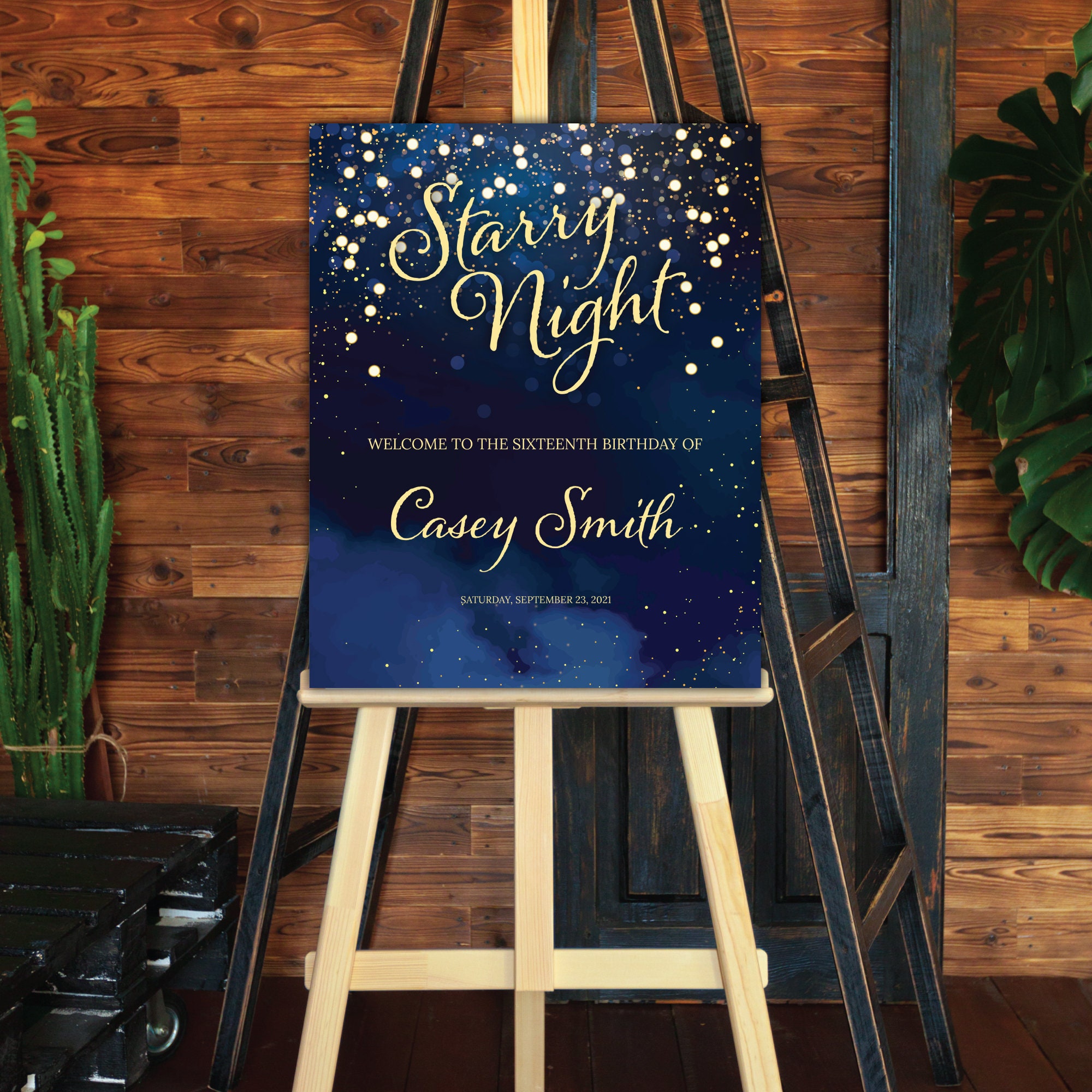 Starry Night Birthday Invitation: Navy Blue Celestial Sweet 16 ...