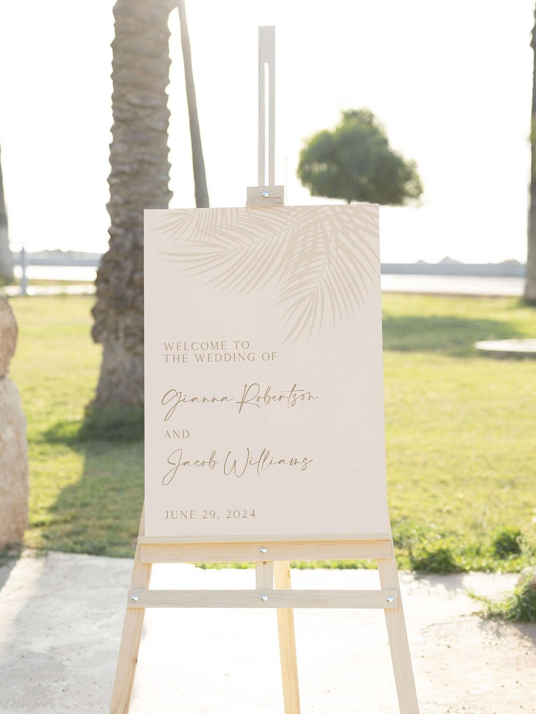 Editable Modern Tropical Wedding Welcome Sign 24x36 Neutral Palm ...