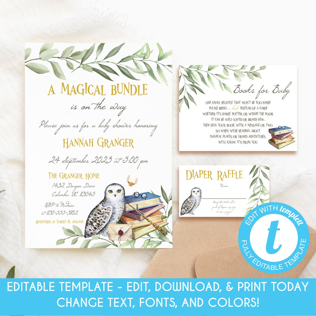 EDITABLE Invitación de mago Mago verde Invitación de baby shower ...