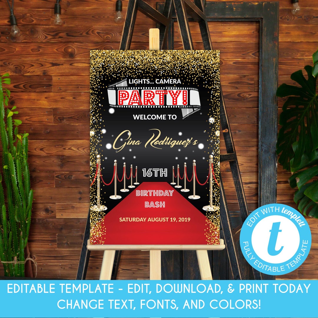 EDITABLE Hollywood Welcome Sign 24x36 VIP Pass Hollywood Red - Etsy