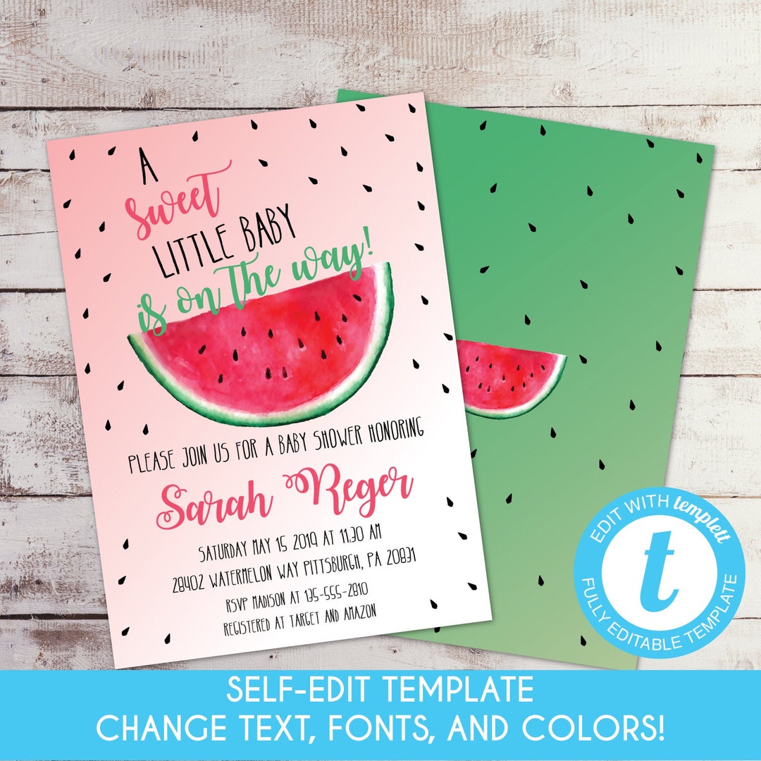EDITABLE Watermelon Baby Shower Invitation Watermelon - Etsy