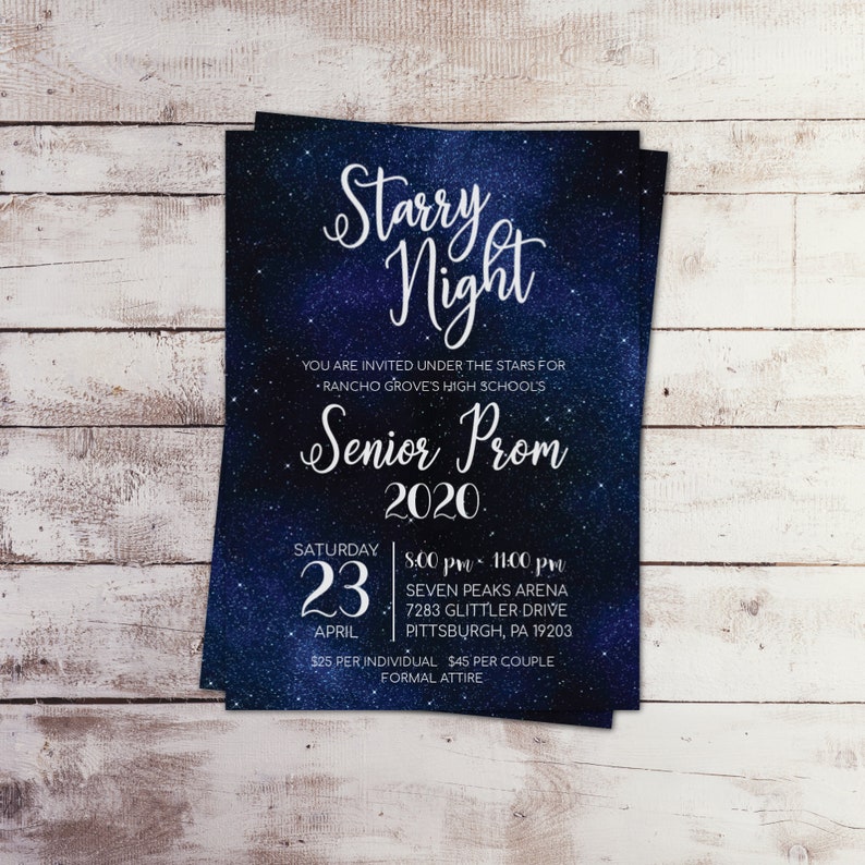 EDITABLE Starry Night Prom Invitation Set School Dance Flyer | Etsy