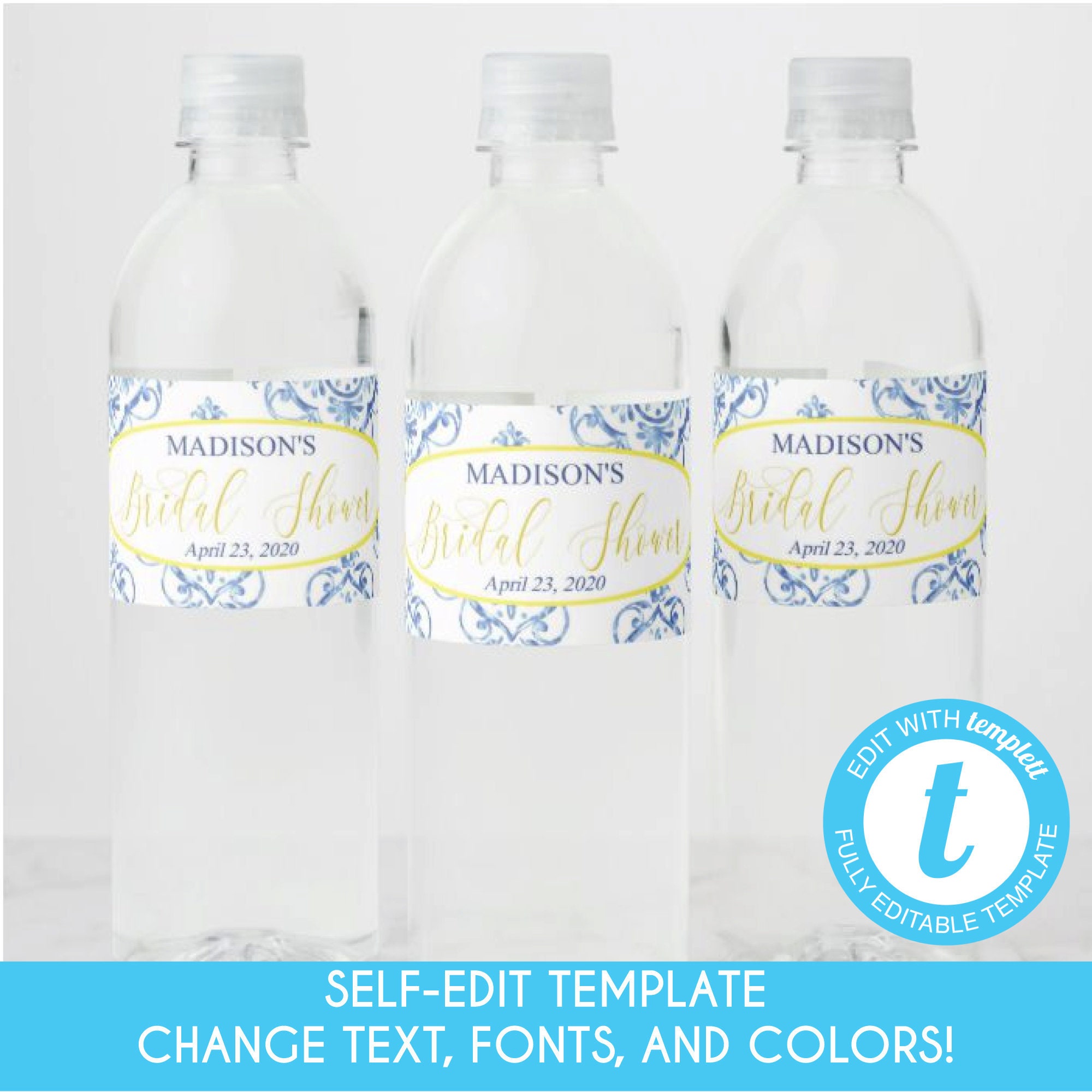 EDITABLE Blue Tile Water Bottle Labels Blue Tile Italian | Etsy
