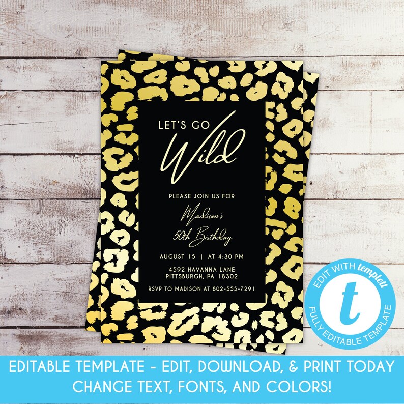 EDITABLE Let's Go Wild Birthday Invitation Leopard Print | Etsy