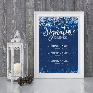 Editable Elegant Photo Booth Sign Blue Snowflake Guest Book Sign Winter ...