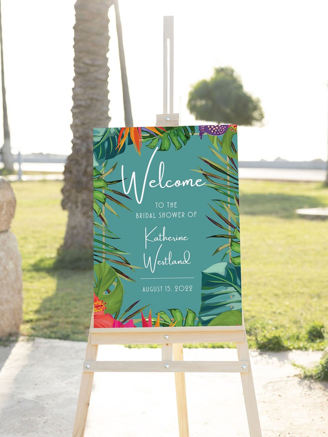 Editable Teal Tropical Welcome Sign 24x36 Tropical Bridal Shower ...