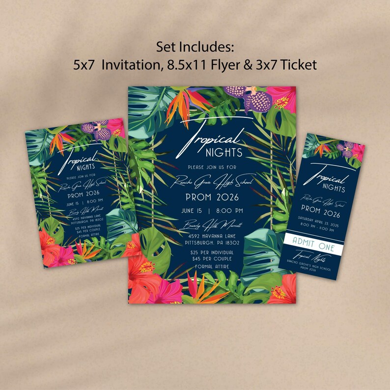 Tropical Nights Prom Set, Luau School Dance Invitation, Flyer, Ticket ...