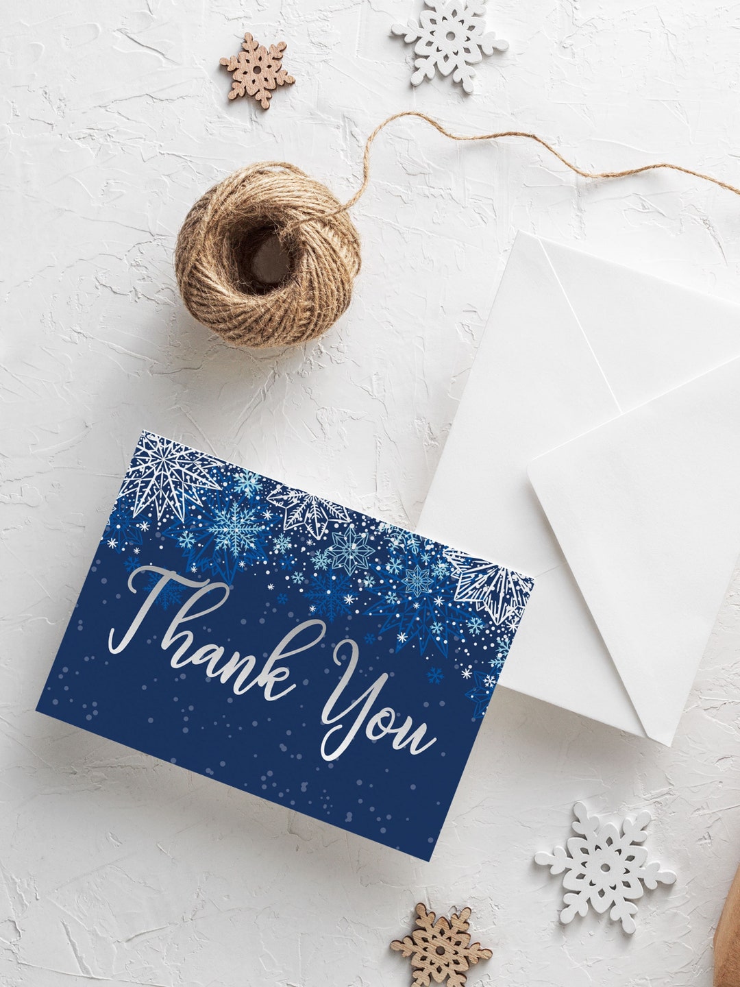 Editable Elegant Blue Snowflake Thank You Card Holiday Christmas ...