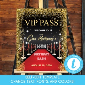 Editable VIP Pass Hollywood Red Carpet Table Numbers Hollywood Birthday ...