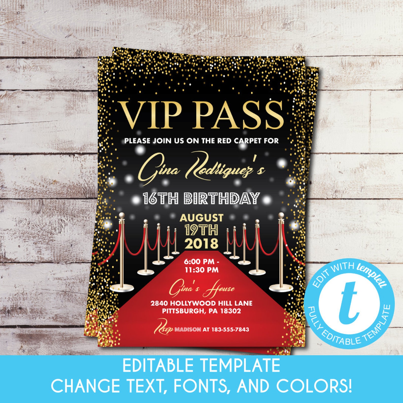 EDITABLE VIP Pass Program Hollywood School Event Program Red - Etsy