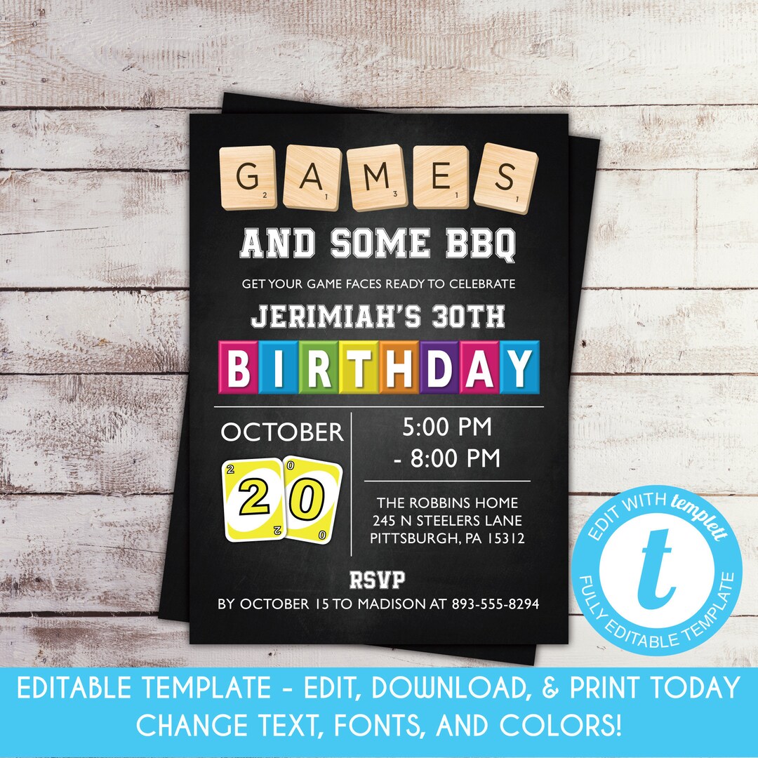 EDITABLE Game Birthday Invite Game Night Invitation Family - Etsy
