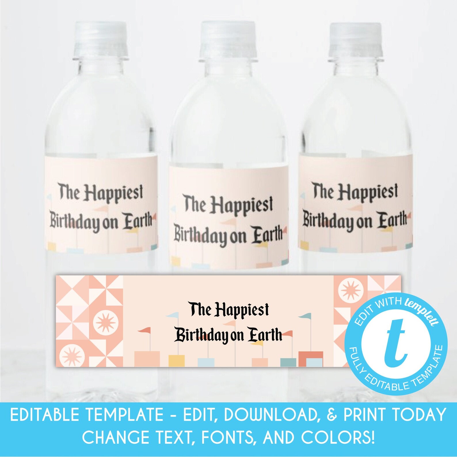 EDITABLE Vintage Theme Park Water Bottle Labels Retro Theme - Etsy