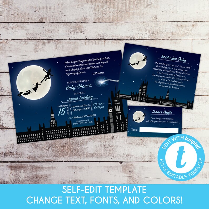 EDITABLE Peter Pan Baby Shower Welcome Sign 24x36 Peter Pan - Etsy