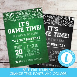 Editable Sports Birthday Welcome Sign 24x36 Black Chalkboard and Green ...