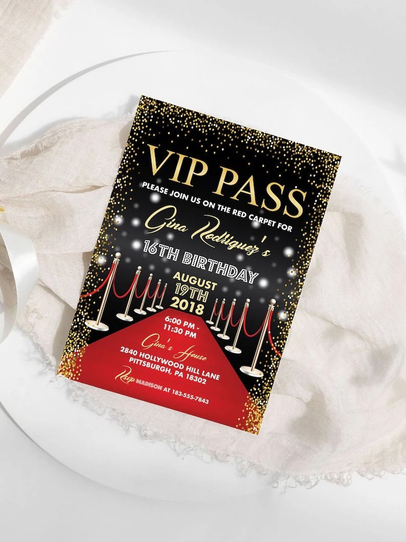 Hollywood Birthday Welcome Sign: Red Carpet VIP Pass (24x36 Editable ...