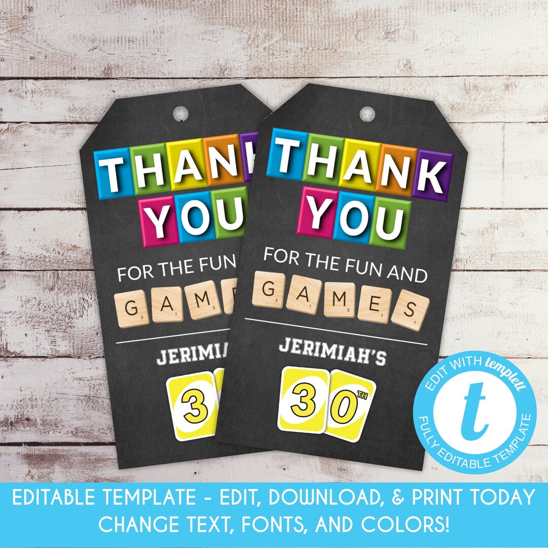 EDITABLE Game Night Favor Tags Game Night Party Favor Tags - Etsy