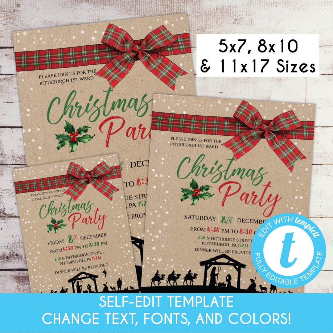 Editable Rustic Nativity Christmas Party Invitation Religious Christmas ...