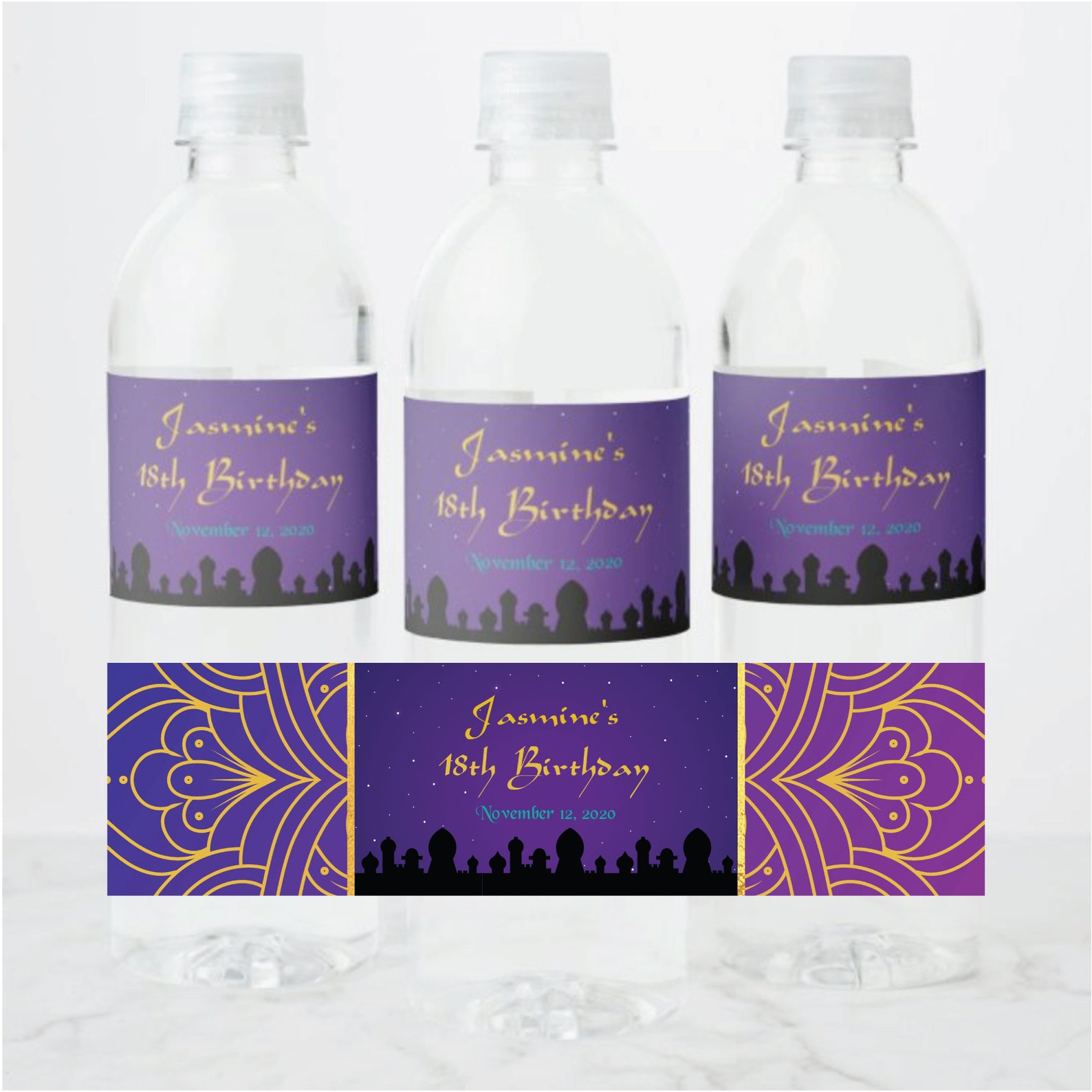 EDITABLE Arabian Nights Water Bottle Labels Aladdin Birthday - Etsy