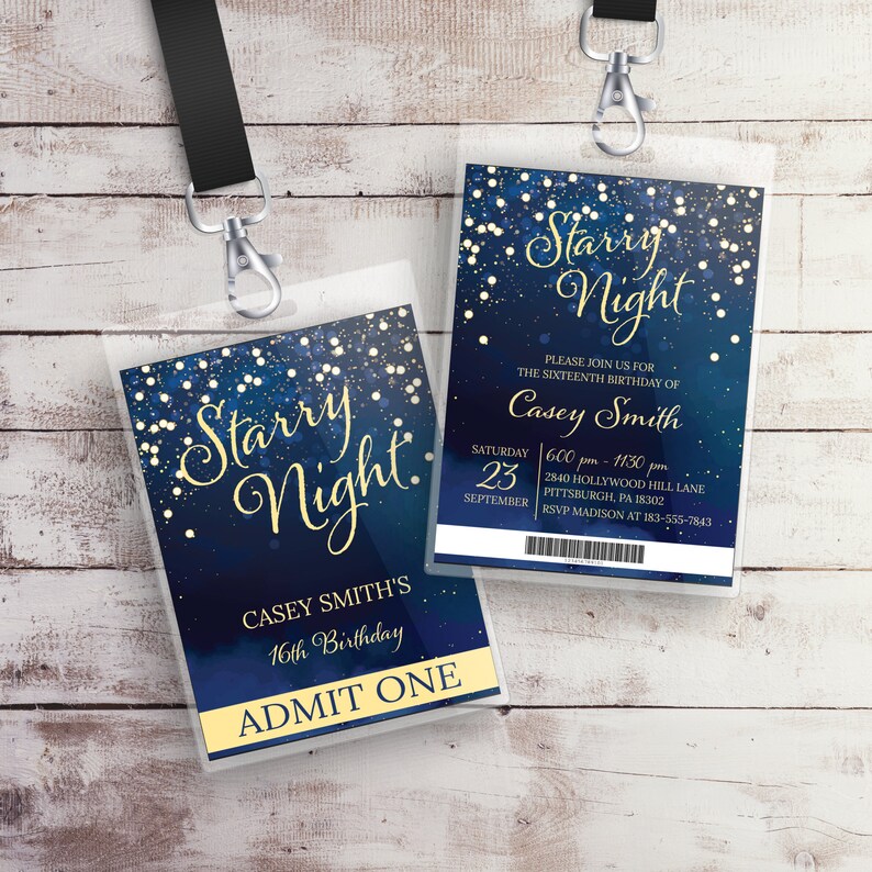 Starry Night Birthday Invitation: Navy Blue Celestial Sweet 16 ...