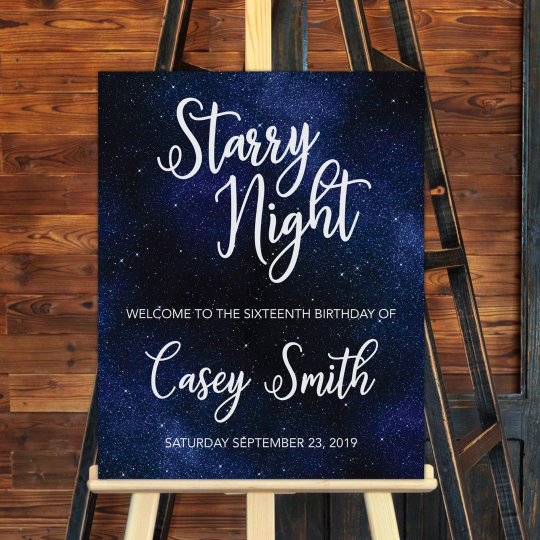 Starry Night Birthday Welcome Sign: Stars Party Decor (24x36 Editable ...