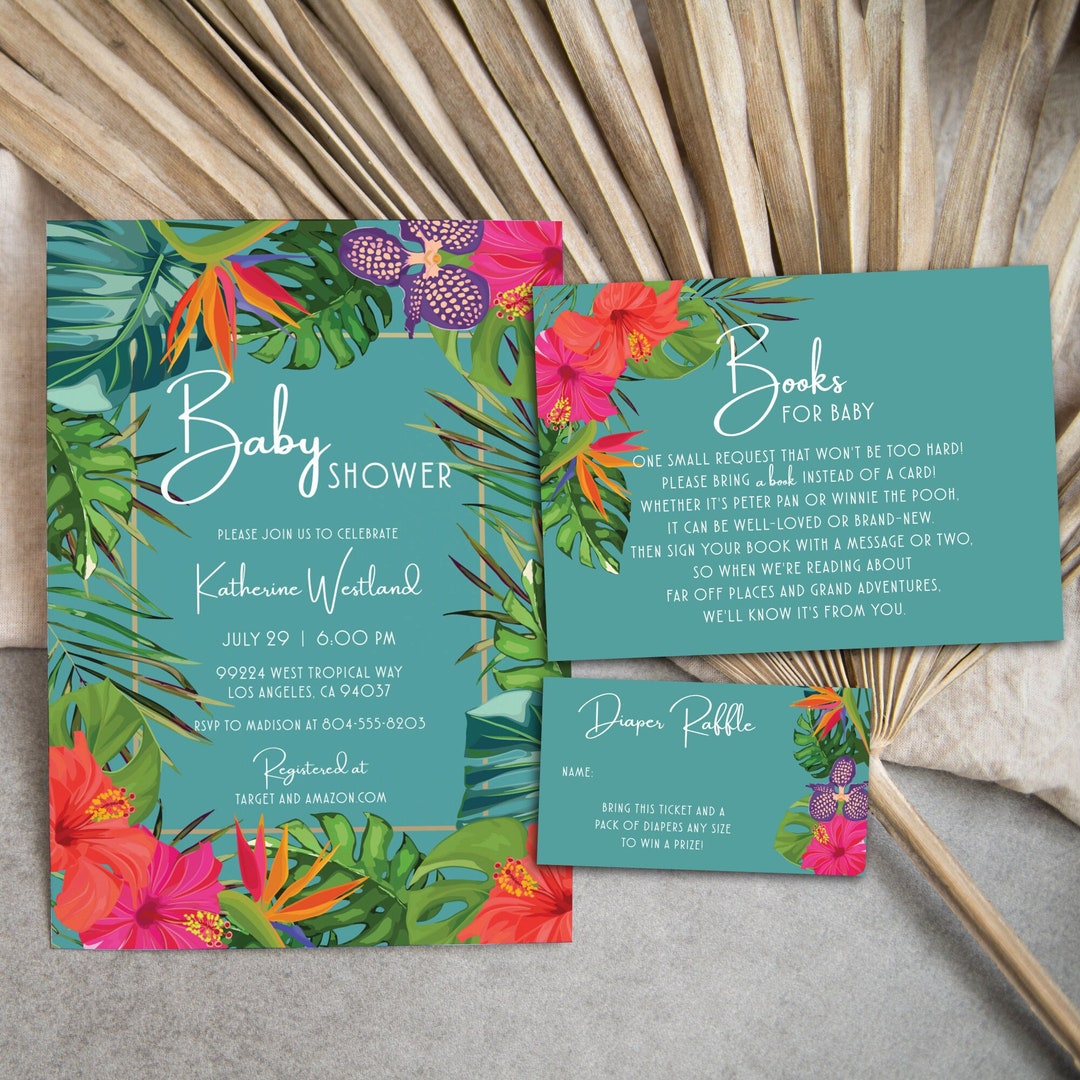 Editable Floral Tropical Baby Shower Invitation Set Summer Baby Shower ...